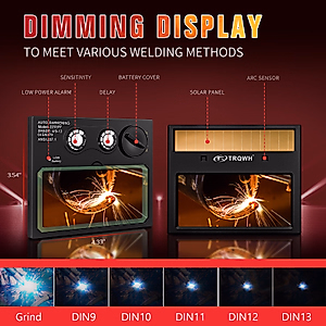 TRQWH Auto Darkening Welding Helmet with Light Solar Powered True Color Welding Hood 2 Arc Sensor Wide Shade 9-13 Welding Mask with Extra Grinding Mode Weld Helmet (KTS-KP03)