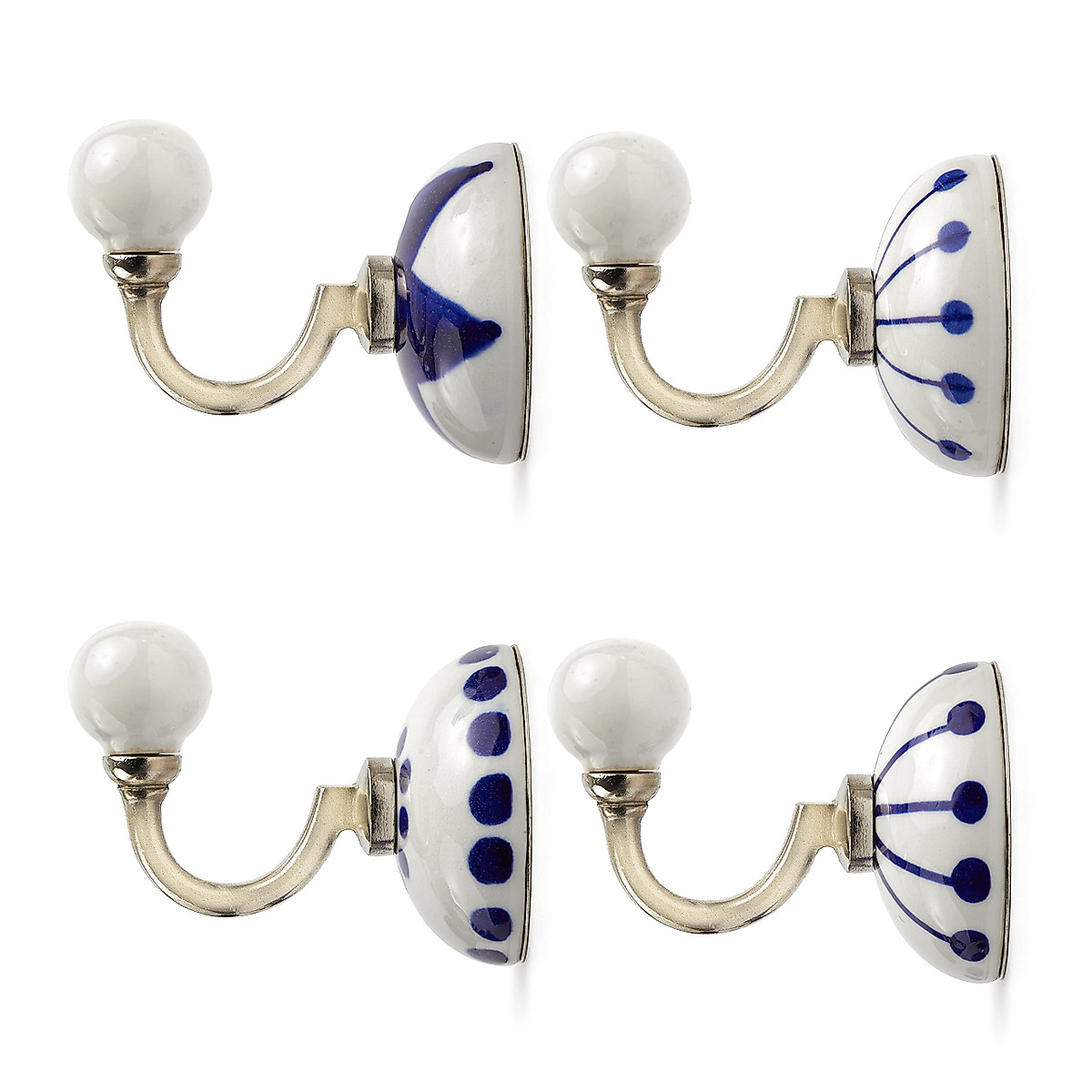 KnobKnob Set of 4 Handmade Coat Hooks | 4 Different Color Design Ceramic Towel Hooks | Wall Hooks Ideal for Any Home, Kitchen, Bathroom or Office | Antique Ceramic Hook Sets are Available (Blue)