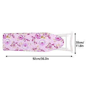 AOKID Ironing Board, 36 x 12 Inch Full Size Standard Iron Board with Pink Printing Wood Cover, Height Adjusable Space Saving Small Ironing Board Heavy Duty Metal Legs Iron Table for Laundry Room, Dorm