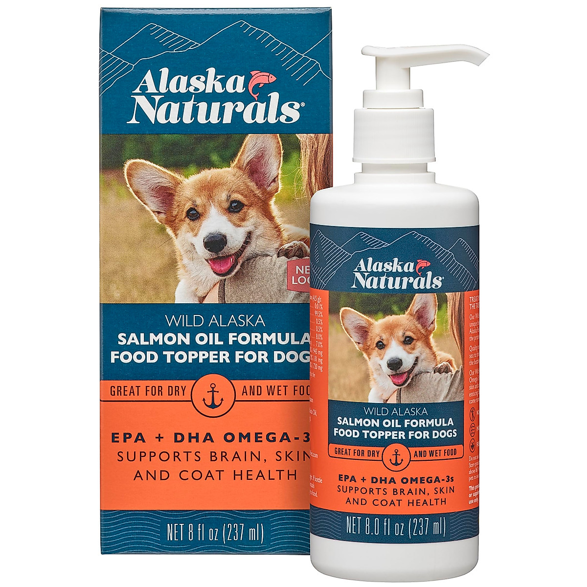 Alaska Naturals – Wild Alaska Salmon Oil Formula Dog Food Topper – EPA and DHA Omega-3 - Supplement for Healthy Skin, Shiny Coat – Made in The USA – 8 oz. Pump Bottle