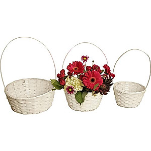 Wald Imports 4500/S3 Bamboo Basket, Set of 3 W/Handle, White