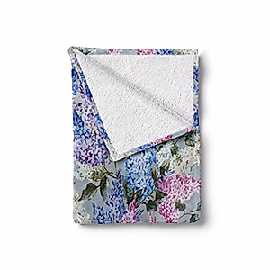 Ambesonne Mauve Throw Blanket, Various Mix Hyacinth Garden with Flowers and Leaf Branches Summer Botanic Plants, Flannel Fleece Accent Piece Soft Couch Cover for Adults, 50" x 70", Fuchsia Lilac