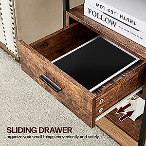 Anrigeail Nightstand Set of 2 with Charging Station, Bedside Tables with Storage Shelf & Drawer, End Table with 2 USB Ports and 2 Outlets, Night Stand for Bedroom, Living Room, Brown