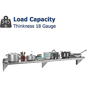 NSF Stainless Steel Wall Shelf, 315 lbs Load Heavy Duty Commercial Wall Mount Shelving, 12'' x 60'', Metal Kitchen Rack for Restaurant, Home, Kitchen, Hotel, Laundry Room, Bar