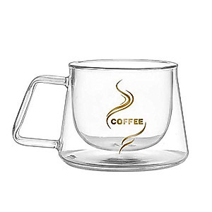 Virgin Forest Espresso Cups, Double Wall Lnsulated Glasses Cup, Clear Glass Coffee Mugs with Handle (7 oz)