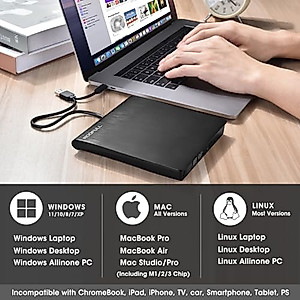 ROOFULL External CD DVD Drive USB 3.0 & USB-C with Carrying Case, Portable USB ROM +/-RW Optical Disk Drive Player Burner for Laptop Mac Computer MacBook Pro/Air, Windows 11/10/8/7 Desktop PC