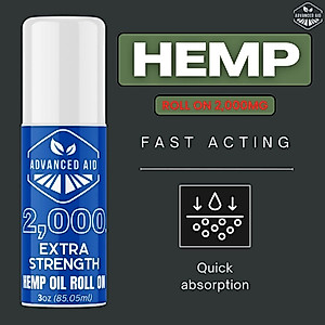Advanced Aid: Extra Strength 2000mg Hemp Extract Roll On Menthol, Non-GMO Ultra-Pure Organic Made in The USA 90ml Read Description
