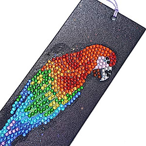 Parrot Diamond Painting Bookmark - pigpigboss 2 Sets Bookmark Diamond Painting Kit Bookmark Diamond Painting with Tassel Parrot Diamond Dots Arts Crafts Kit Bookmark for Adult Kids (21 x 6 cm)