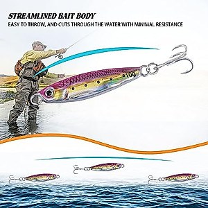 Goture Fishing Jigs, Lead Vertical Jig Saltwater, Jig Fishing Lures with Treble Hook, Fishing Jigging Spoon Lures for Tuna,Salmon,Sailfish,StripedBass,Grouper Snapper,Kingfish(30g 6pcs)