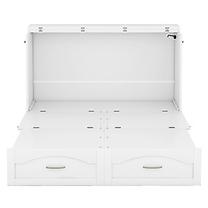 Jintop Full Size Murphy Bed,Cabinet Hideaway Bed with Drawer and a Set of Sockets & USB Ports,Wood Wall Bed can be Folded w/Pulley Structure Design,Easy Assembly,for Kids Bedroom,Student Dorms,White