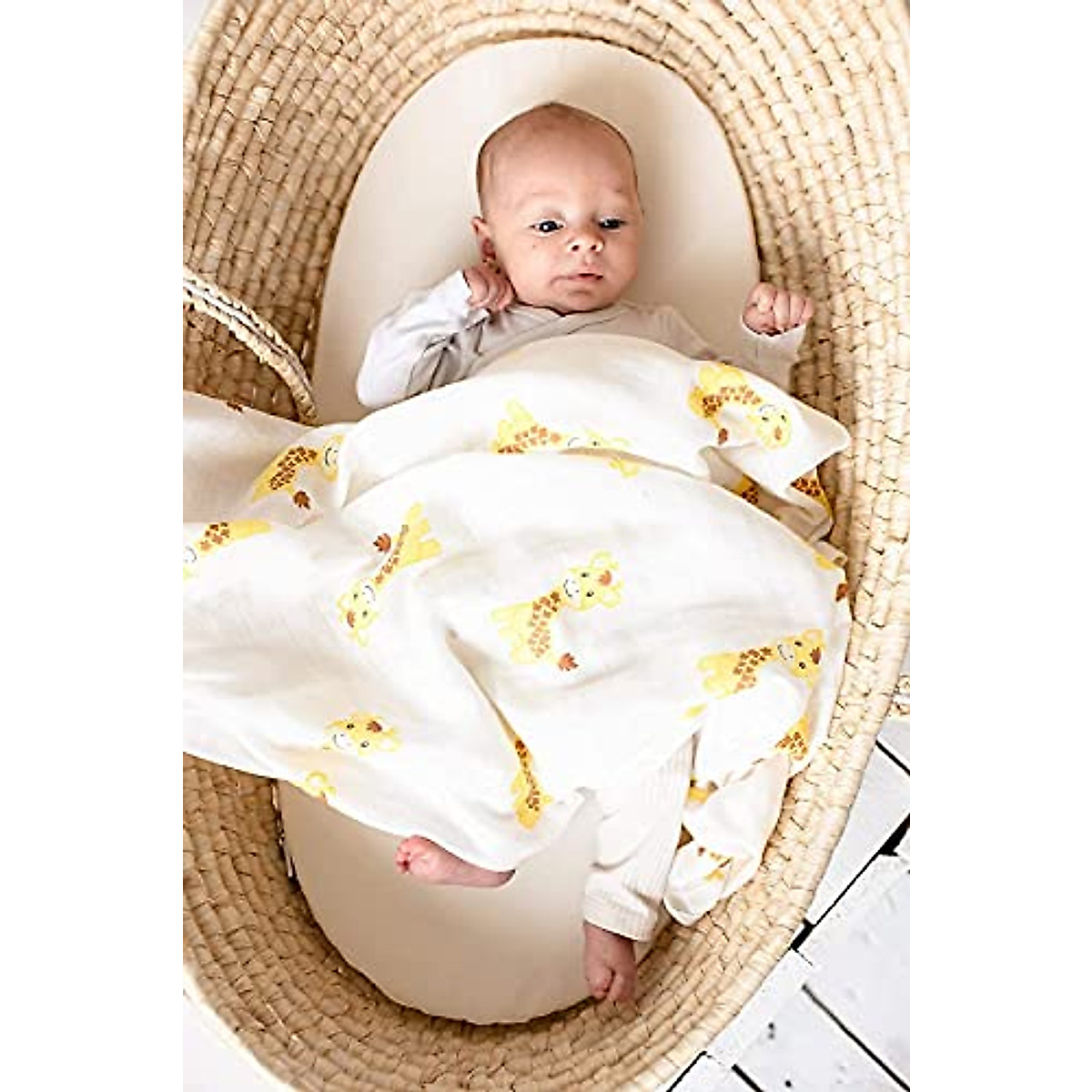 CuddleBug Muslin Baby Swaddle Blankets for Boys and Girls Size Large 4 x 4 Feet – Muslin Cotton 4 Pack (Safari Friends)