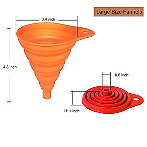 KongNai Kitchen Funnel Set 4 Pack, Small and Large, Kitchen Gadgets Accessories Foldable Silicone Collapsible Funnels for Filling Water Bottle Liquid Transfer Food Grade