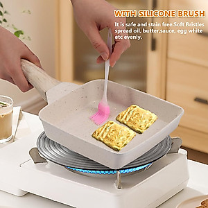 Tamagoyaki Pan,Japanese Omelette Pan With Silicone Brush,Nonstick Tamagoyaki Pan,Rectangle Eg-g Roll Pan With Detachable An-ti Scalding Handle For All Stove,7“x 5.9”(beige，pink)