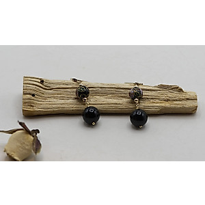 Black Agate and Cloisonné Lever-back Drop Earrings