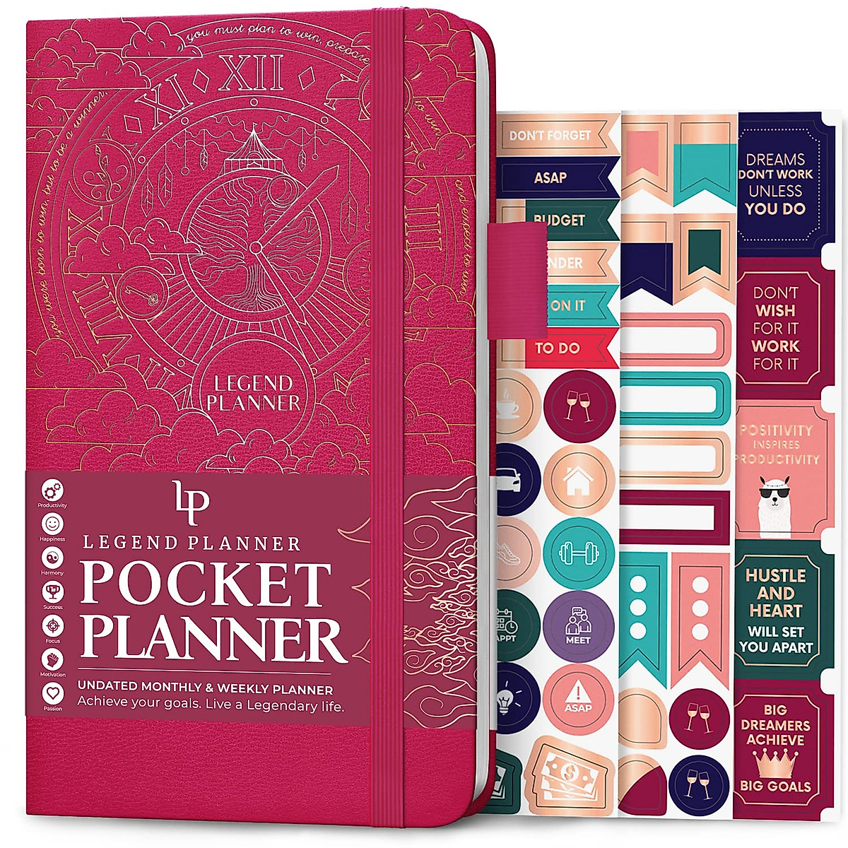 Legend Planner Pocket – Small Undated Monthly & Weekly Goal Journal and Calendar for Productivity, Mini Life Organizer Planner Perfect for Purse, Size: 3.5" x 6.2" Hardcover – Hot Pink
