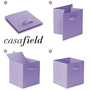Casafield Set of 6 Collapsible Fabric Cube Storage Bins, Lavender - 11" Foldable Cloth Baskets for Shelves, Cubby Organizers & More
