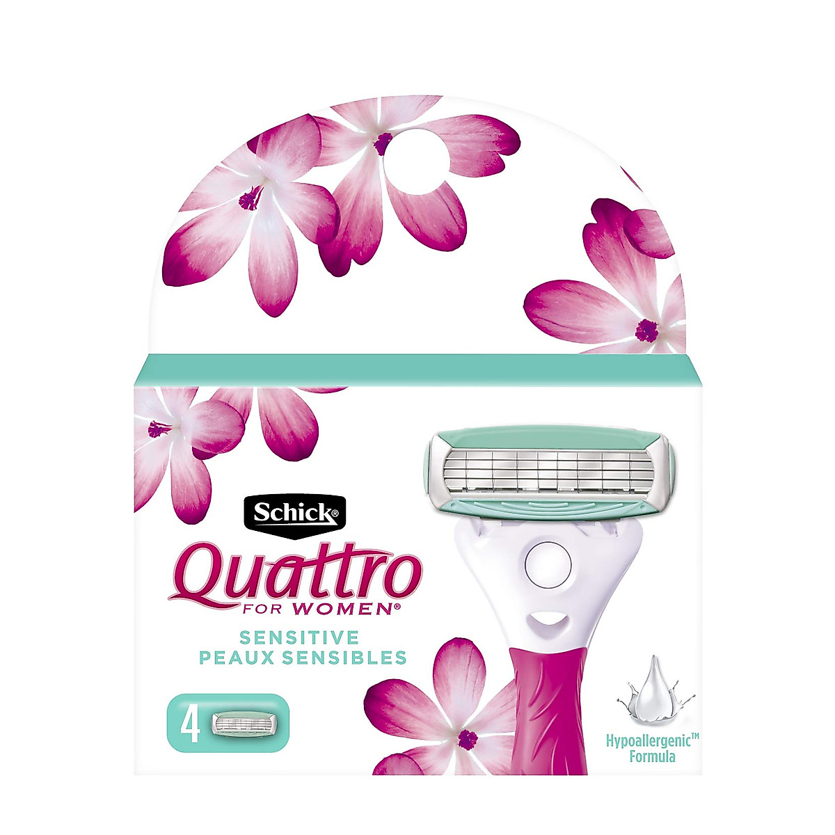 Schick Quattro Womens Razor Blade Refills for Sensitive Skin with Hypo-Allergenic Aloe - 4 Count