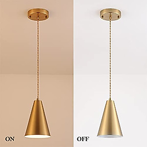 Gold Pendant Lights Kitchen Island,Dining Room Light Fixtures Over Table 3 Pack with Brushed Brass Cone Metal Shade, Modern Farmhouse Mini Chandeliers,Adjustable Cord Hanging Lighting for Bar,Sink
