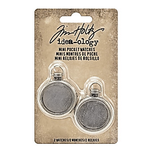 Tim Holtz Idea-ology Mini Pocket Watch Embellishments 2/Pack, Antique Nickel (TH93274),Silver