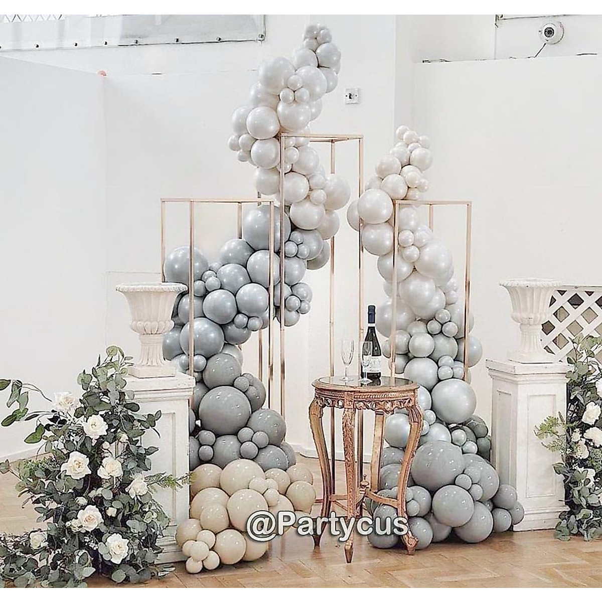 Grey White Balloon Garland - Double Stuffed Sand White Pearl Silver Balloons Neutral Gray Beige White Balloon Arch Kit for Bridal Wedding Baby Shower Birthday Christmas Party Decoration