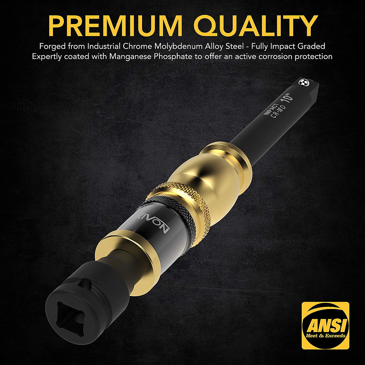 LEXIVON 1/2" Impact Driver Speed Collar 10" Impact Extension Bar | Adjustable 3-Position Aluminum Spinning Handle, Cr-Mo Steel Extension = Fully Impact Grade (LX-116)