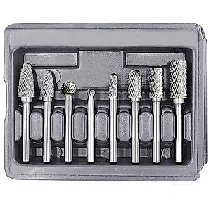 Carbide Rotary Burr Set 1/4'' Shank, 8PCS Double Cut Die Grinder Bits Grinding Tool for Metal Wood Jade Carving Engraving Polishing Drilling Milling Cutting