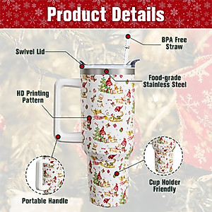 owbgsdh 40 oz Christmas Tumblers with Handle and Straw, Gnome Corgi 40oz Stainless Steel Vacuum Insulated Travel Coffee Mug Cup Water Bottle, Christmas Decor Stuff Accessories Gifts for Women
