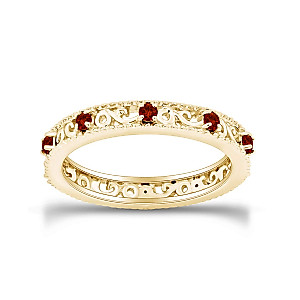 Jewel Zone US Round Cut Simulated Red Garnet 3.25 MM Stackable Ring in 14K Yellow Gold Over Sterling Silver