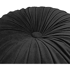 YunNasi Round Throw Pillow Velvet Pleated Filled Cushion Floor Pillow for Home Sofa Chair Bed Car Decor 13 inch (Black)