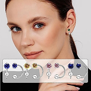 VDKIDKT Natural Birthstone Earrings for Women Teen Girls Small Huggie Half Hoop Earrings Tiny Cartilage Hypoallergenic Stud Screw Earrings (Silver, 5.May-Emerald)