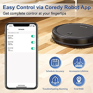 Coredy R400 Robot Vacuum Cleaner, Personalized Customize Robotic Vacuums Skin, 2000Pa Suction, Works with Alexa, Wi-Fi Connected, Auto Boost Intellect, Quiet Self-Charging Vacuum Robot for Pet Hairs