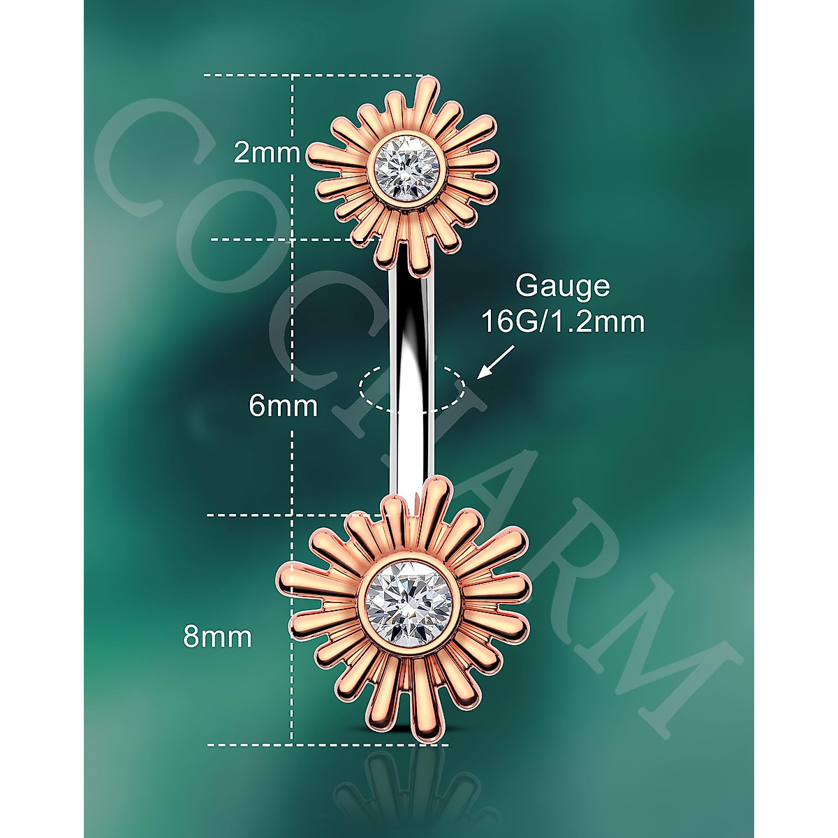 COCHARM Sun Rook Earrings 16g 18K Rose Gold Sun Piercing Jewelry 6mm Rook Barbell 6mm Short Rook Bar Cute Daith Earring Daith Rook Piercing