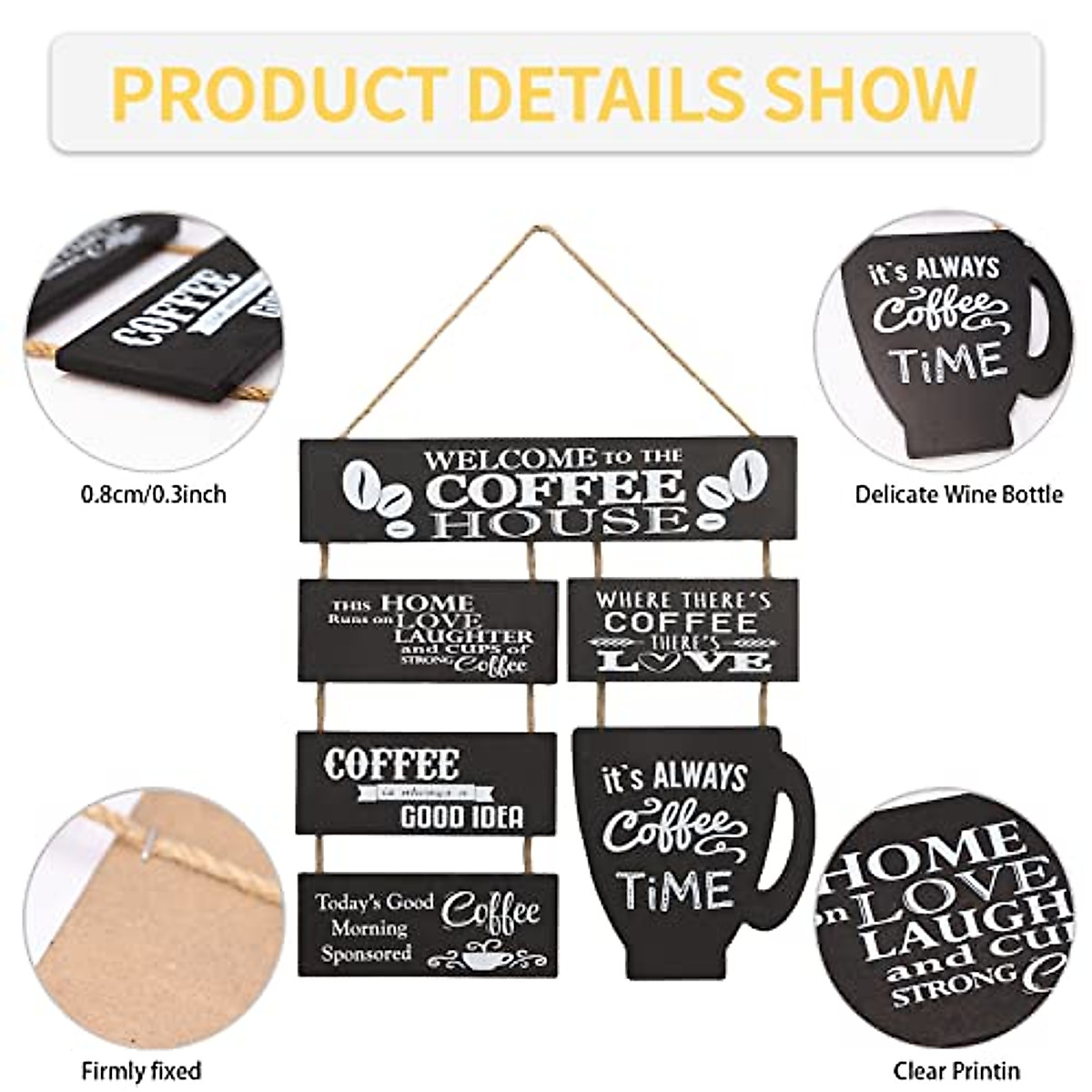 Large Wall Hanging Decor : Rustic Farmhosue Wooden Decor (WELCOME TO THE COFFEE HOUSE) Sign for Coffee House Porch,Home & Kitchen Wall Art Wooden Hanging Sign Plaque(14.4 * 13.2)