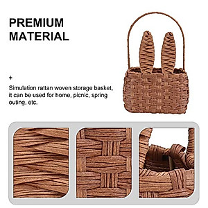 Cabilock Woven Basket Wicker Rattan Storage Basket Box Picnic Basket Laundry Basket with Bunny Ears (Light Brown)