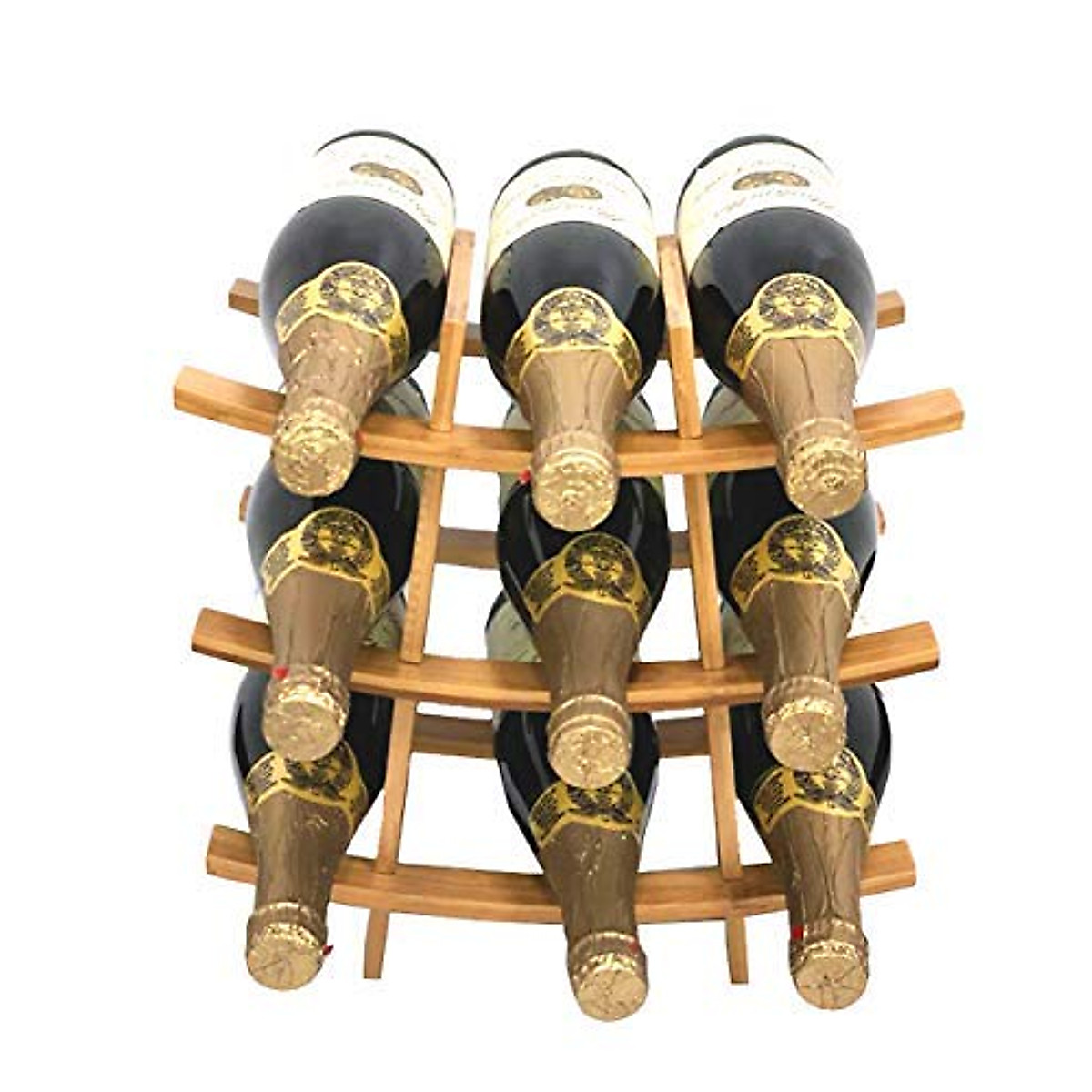 DECOMIL 9 Bottle Samurai Style Stackable Modular Wine Rack Wine Storage Rack Solid Bamboo Wine Holder Display Shelves, Wobble-Free (9 Bottle Capacity - Samurai Style Capacity)