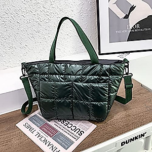 AZURAOKEY Puffer Tote Bag for Women, Quilted Cotton Padded Designer Handbag, Women Soft Lattice Pattern Shoulder Bag Underarm Bag Female Luxury Clutch Bag-Green