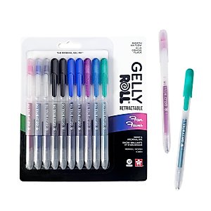 SAKURA Gelly Roll Retractable Gel Pens Colored - Sparkle Color Set - Medium Point Ink Pen for Journaling, Art, or Drawing - Colored Gel Pens with Glitter, Metallic, Blue & Black Pens - 10 Pack