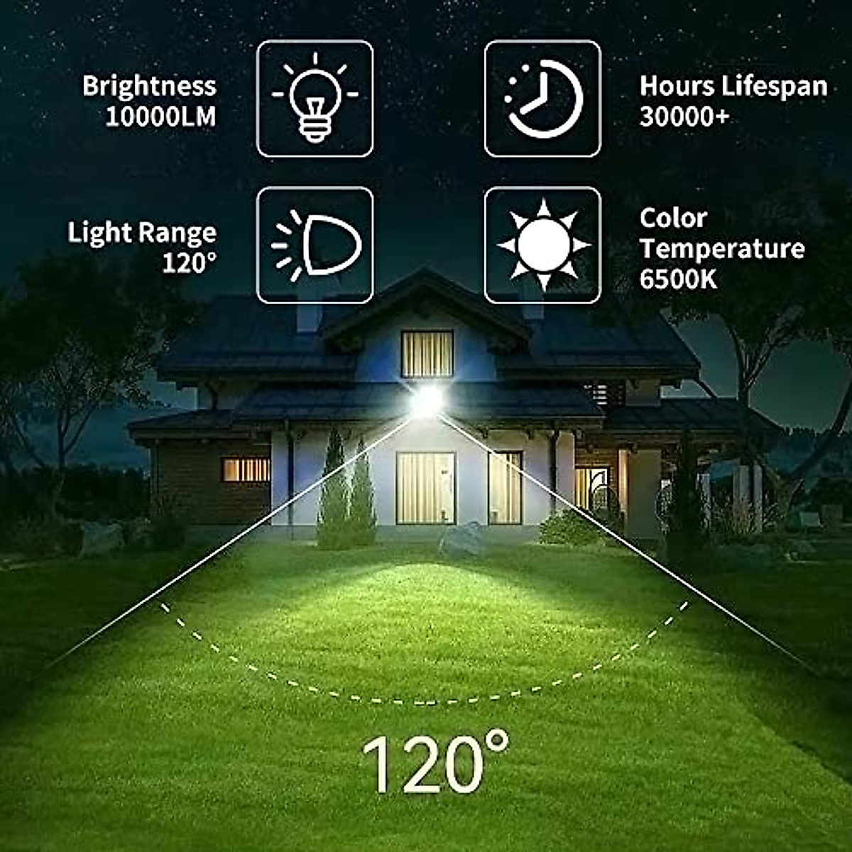 JRBFA 2 Pack 100W LED Flood Lights Outdoor, 10000lm LED Work Light with Plug, 6500K Daylight White, IP66 Waterproof Exterior Outside Floodlights for Backyard, Garage, Garden, Lawn