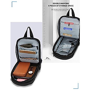 BAPASA Men Sling Crossbody Bag Compact Shoulder Waterproof Sling Bag USB Casual Sport Lightweight Backpack (BLACK)