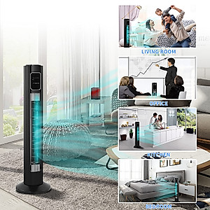 Antarctic Star Tower Fan Oscillating Fan Quiet Cooling Remote Control Powerful Standing 3 Speeds Wind Modes Bladeless Floor Fans Portable Bladeless Fan for Children Bedroom Home Office (Black, 35")