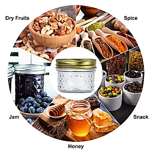 Encheng 4oz Glass Jars With Regular Lids,Mini Wide Mouth Mason Jars,Clear Small Canning Jars With Gold Lids,Canning Jars For Honey,Herbs,Jam,Jelly,Baby Foods,Wedding Favor,Shower Favors 40 Pack