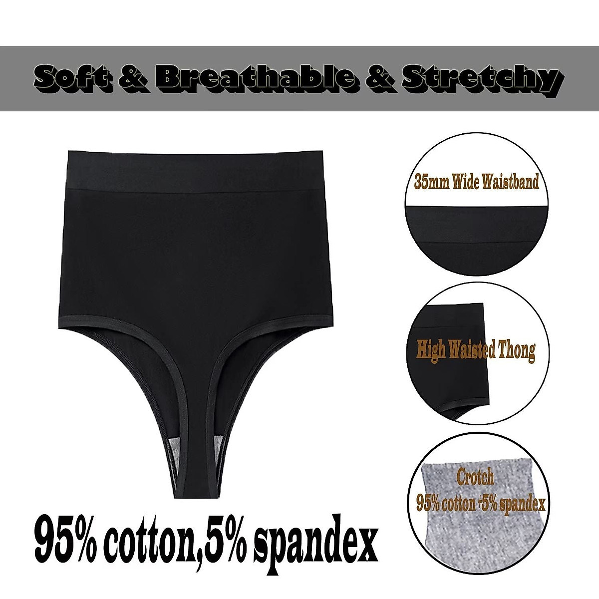 Yunleeb High Waisted Underwear for Women Cotton Wide Waistband High Waisted Thongs for Women Pack(S~2XL) MIX1 XL