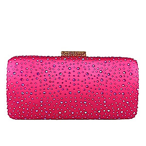 Elegant Women Fuchsia Crystal Clutch Evening Bags Wedding Cocktail Box Handbag Purse