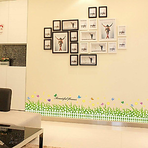 BIBITIME Garden White Fence Flower Green Grassland Borders Stickers Beautiful Butterfly Wall Decal for Kitchen Living Room Nursery Bedroom Kids Room Decor Home Art Mural