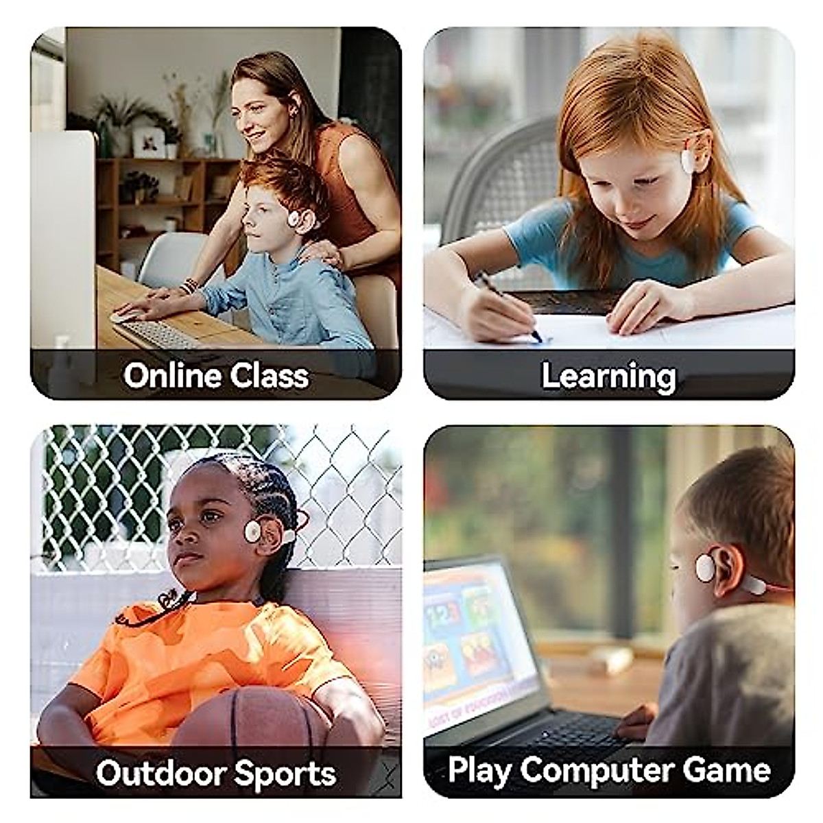 WGP Kids Headphones, Bluetooth 5.3 Wireless Air Conduction Open Ear Headphones with Microphone, IPX4 Waterproof, 12H Playtime Headset for iPad Tablet Home School (Red)