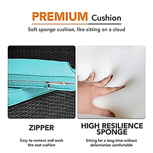 FDW Outdoor Conversation Sets Rattan Furniture Wicker Rocking Chairs with Blue Cushions and Glass Coffee Table for Balcony Poolside Garden Patio Porch Backyard