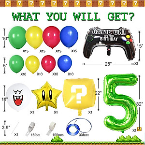 134PCS Red Blue Yellow Green Balloon Garland Arch Kit with Cloud Mushroom Star Balloons for Cartoon & Video Game Theme Super Bros Birthday Mario inspired Party Decorations