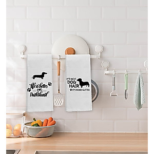Knibeo Dachshund Kitchen Towels Set - Dachshund Gifts, 2 Pieces 16 X 24 Inch Bathroom Hand Towels, Dog Towels for Drying Dogs Small, Dachshund Gifts for Women