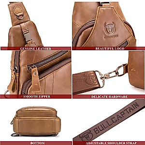 BULLCAPTAIN Shoulder Backpack Casual Cross Body Bag Genuine Leather Ipad Mini Pack Travel Sling Bag XB-105 (Brown, Big)