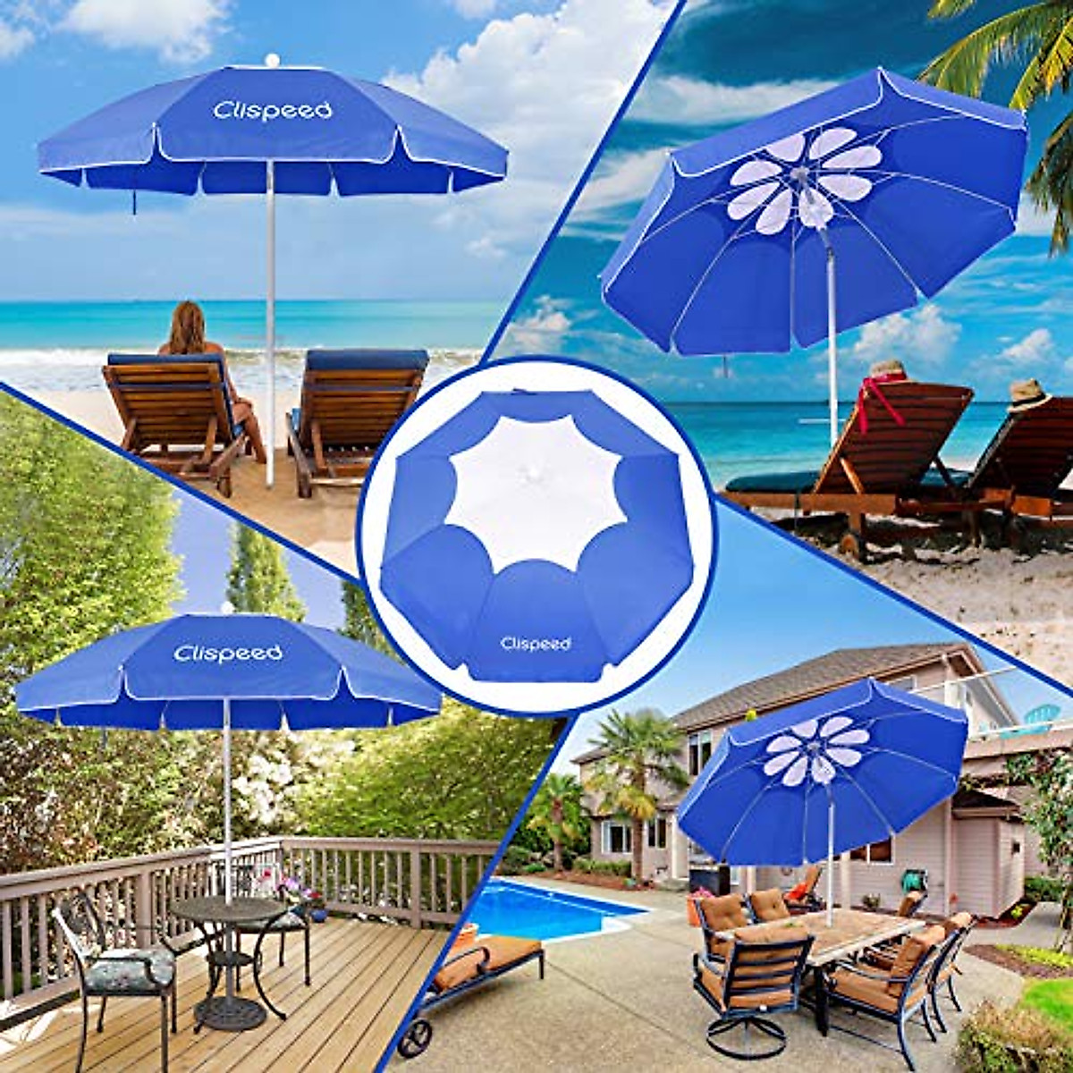 CLISPEED 7ft Beach Umbrella for Sand Aluminum Pole UV 50+ Protection Outdoor Windproof Beach Umbrella with Sand Anchor Portable Carry Bag for Beach Patio Lawn Garden Backyard (Dark Blue)
